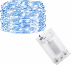LED řetěz Nano - 5m, 50LED, 2xAA, modrá