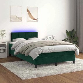 Box spring postel s matrací a LED tmavě zelená 120x190 cm samet 3270156