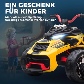 Qaba Elektrické dětské vozidlo, design tříkolky s reverzem, bateriové, MP3 přehrávač, klakson, 2 rychlosti, LED světla, 3-8 let, Žlutá