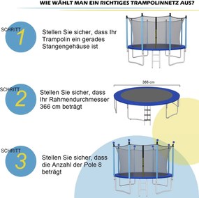 Costway Trampolínová ochranná síť Ø366 cm pro zahradní trampolíny uvnitř