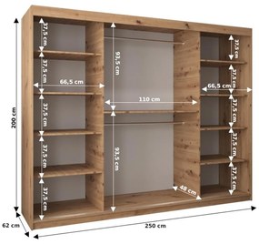 Šatní skříň Riflo Wave 1 | 250 cm | černá/bílá