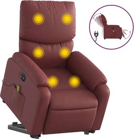 Elektrické zvedací masážní polohovací křeslo vínové umělá kůže 3204911