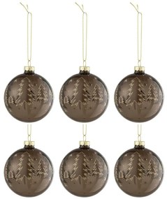 Set šesti hnědých skleněných vánočních ozdob J-Line Baub 8,5 cm