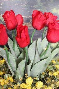 Červený rozkvetlý umělý tulipán