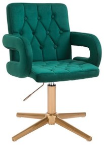 LuxuryForm DESIGN Otočná židle BOSTON VELUR na zlatém kříži - zelená
