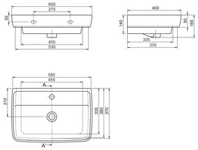 Aqualine, DURU keramické umyvadlo 60x40 cm, bílá, TU0351