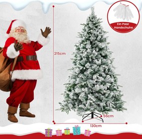 Costway 210 cm Umělý vánoční stromek se sněhem a osvětlení Vánoční strom s 300