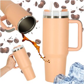 Creative Corner Termohrnek s brčkem a rukojetí termoska 1200ml pudrově růžový