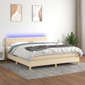 Box spring postel s matrací a LED krémová 180x200 cm textil,  3133978