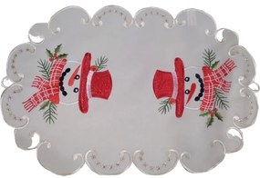 Vánoční krémový ubrus s výšivkou sněhuláka Šířka: 30 cm | Délka: 45 cm