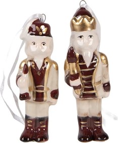 2ks vínovo-béžová keramická dekorace Louskáček ChrisMs - 3*3*10 cm