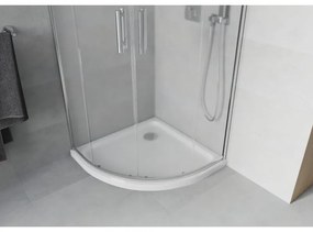 Mexen Rio, čtvrtkruhový sprchový kout s posuvnými dveřmi 80 x 80 cm, 5mm sklo námraza, chromový profil + bílá sprchová vanička, 863-080-080-01-30-4110