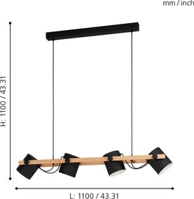 Eglo 43424 - Lustr na lanku HORNWOOD 4xE27/28W/230V