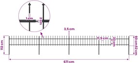 Zahradní plot s kopím nahoře ocelový 671 x 60 cm černý 277596