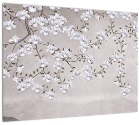 Skleněný obraz - Květy v šedivé krajině (70x50 cm)