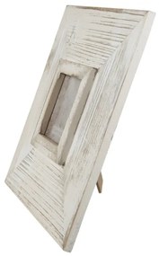 Bílý antik dřevěný fotorámeček s patinou – 9x9 cm