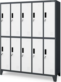 Šatní skříň 10-dveřová, antracitovo-bílá, 1360x1720x450 mm: BARTEK