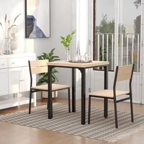 HOMCOM 3-dílný jídelní set s dřevěným stolem MDF + kov, přírodní dřevodekor + černá, 1 stůl + 2 židle| Aosom