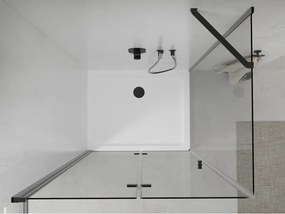 Mexen Lima, sprchový kout se skládacími dveřmi 70 (dveře) x 80 (stěna) cm, 6mm čiré sklo, černý profil + slim sprchová vanička bílá s černým sifonem, 856-070-080-70-00-4010B