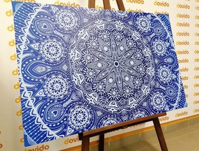 Obraz okrasná Mandala s krajkou v modré barvě - 90x60 cm