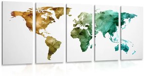 5-dílný obraz barevná polygonální mapa světa - 100x50 cm