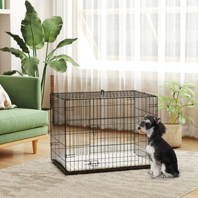 PawHut Klec pro psy, skládací přepravní klec se 2 dveřmi, odnímatelný tác, pratelné měkké polstrování, ocelový rám, 76 x 53 x 60 cm, černá
