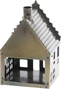 Mosazný antik kovový domek na svíčku Canie - 7*7*12 cm
