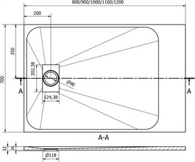 Mexen Hugo, obdélníková sprchová vanička SMC 110 x 70 cm, černá, zlatá krytka, 42707011-G