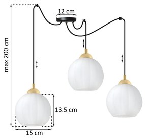 Závěsné svítidlo Costa Spider, 3x bílé skleněné stínítko, b/g