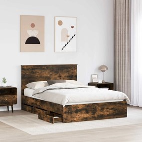Rám postele s čelo Kouřový dub 135 x 190 cm Inženýrské dřevo 3411128