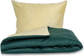 Saténové povlečení LUXURY COLLECTION tmavě zelené/smetanové - 1x 240/200, 2x 70/90cm