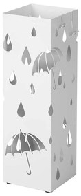 Kovový držák na deštníky s háčky a odkapávačem, 49 x 15,5 x 15,5 cm, bílý