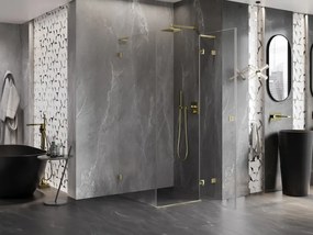 Mexen Lunar, L výklopný sprchový kout pravý 90 x 90 cm, 8mm čiré sklo, zlatý kartáčovaný - 834L-090-090-55-00-P