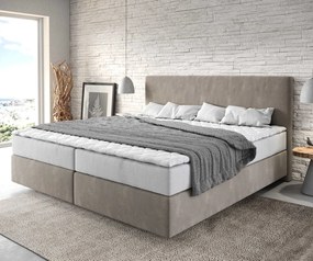 DELIFE Boxspring postel Dream-Well mikrovlákno béžová 200x200 cm s taštičkovou pružinovou matrací a visco topperem