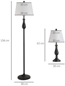 HOMCOM Sada lamp, 1 stojací a 2 stolní, černo-bílé B31-183