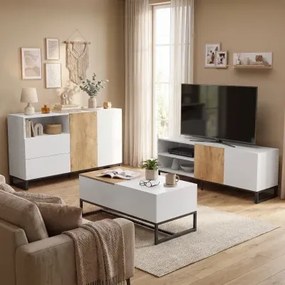 HOMCOM Komoda Moderní úložná skříňka se 2 dveřmi s tichým dovíráním a 2 zásuvkami 140x40x85 cm, bílá
