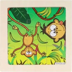 Dřevěné puzzle Džungle s opicemi / 9 dílků / 9x9 cm