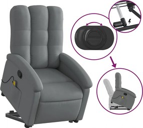 Zvedací masážní polohovací křeslo tmavě šedé textil 3204105