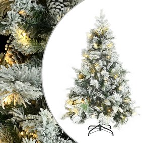 Vánoční stromek s LED zasněžený s šiškami 150 cm PVC a PE