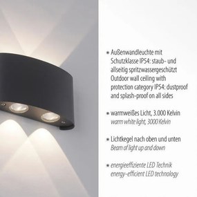 PN 9487-13 CARLO LED nástěnná lampa, 4 bodové, antracit, venkovní i vnitřní, dekorativní 3000K - PAUL NEUHAUS