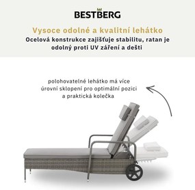 Polohovatelné ratanové lehátko BestBerg BBRF-1142G / šedá