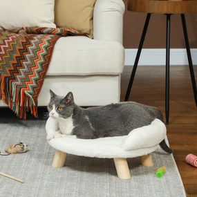 PawHut Útulná pohovka pro domácí mazlíčky Zvýšený design pohovka pro psy a kočky flanelová krémová 47x40x20cm s dřevěnými nožkami pro domácí mazlíčky…