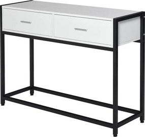 Konzolový stolek HOMCOM 120x34x81 cm s 2 zásuvkami a nastavitelnými nohami – Moderní stylový nábytek do předsíně a obývacího pokoje v černé a bílé bar