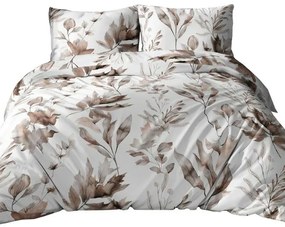Bavlněné povlečení 140x200 bílá béžová listy na zip 4835 C KARO Cotton Max