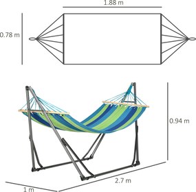 Outsunny Samostatný skládací stojan na hamaku, bavlněná hamaka a ocelová konstrukce, max. nosnost 120 kg, 270x100x94 cm