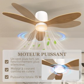HOMCOM Stropní ventilátor s osvětlením a dálkovým ovládáním 50W, tichý a převratitelný stropní ventilátor 115cm se 3 lopatkami, 6 rychlostí, nastavit…
