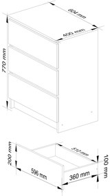 Komoda Kuba 60 cm - 3 šuplíky dub sonoma