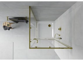 Mexen Rio, čtvercový sprchový kout s posuvnými dveřmi 70 (dveře) x 70 (dveře) x 190 cm, 5mm čiré sklo, zlatý profil + sprchová vanička SLIM se zlatým sifonem, 860-070-070-50-00-4010G
