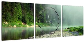 Obraz - Řeka u lesa (s hodinami) (90x30 cm)