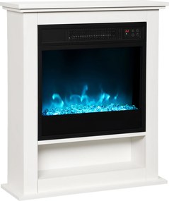 HOMCOM Elektrický krb, realistické plameny se 9 barvami, nastavitelná jasnost, 1800W, dálkové ovládání, časovač, bílá